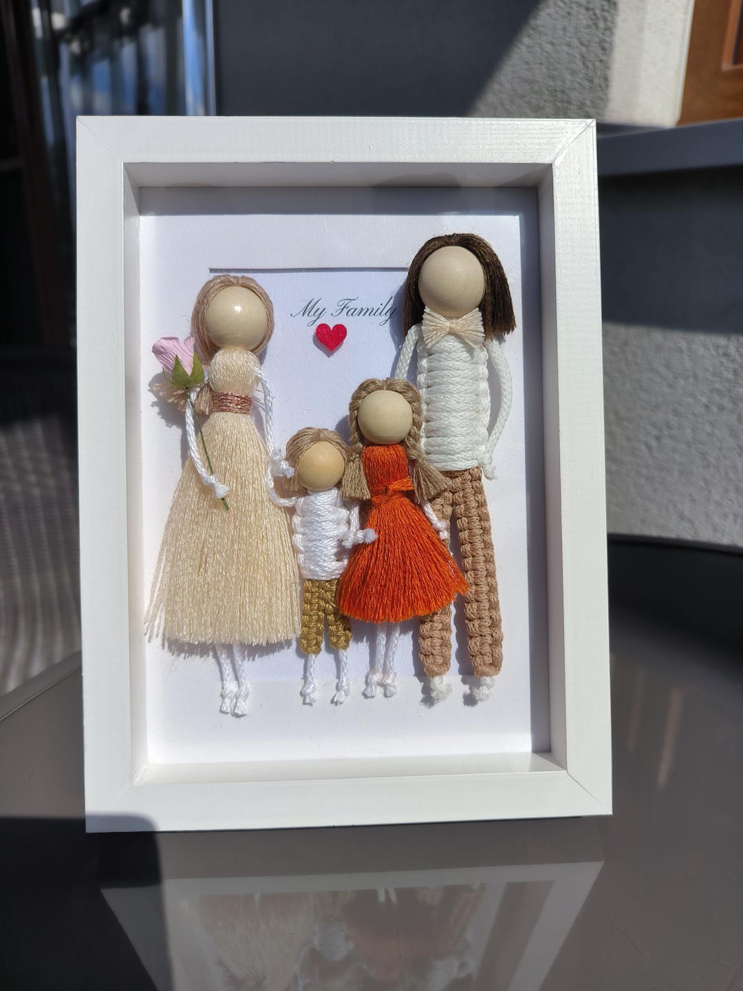Custom Macrame Doll Family in Frame – Personalized Family Portrait ...