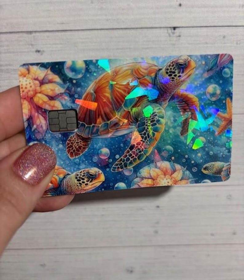 Turtle Holographic Debit Card Skin - Etsy