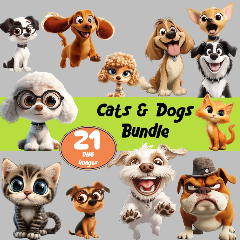Cartoon Dogs and Cats Clipart Bundle – 21 Cute Pet Pngs for Kids Crafts ...