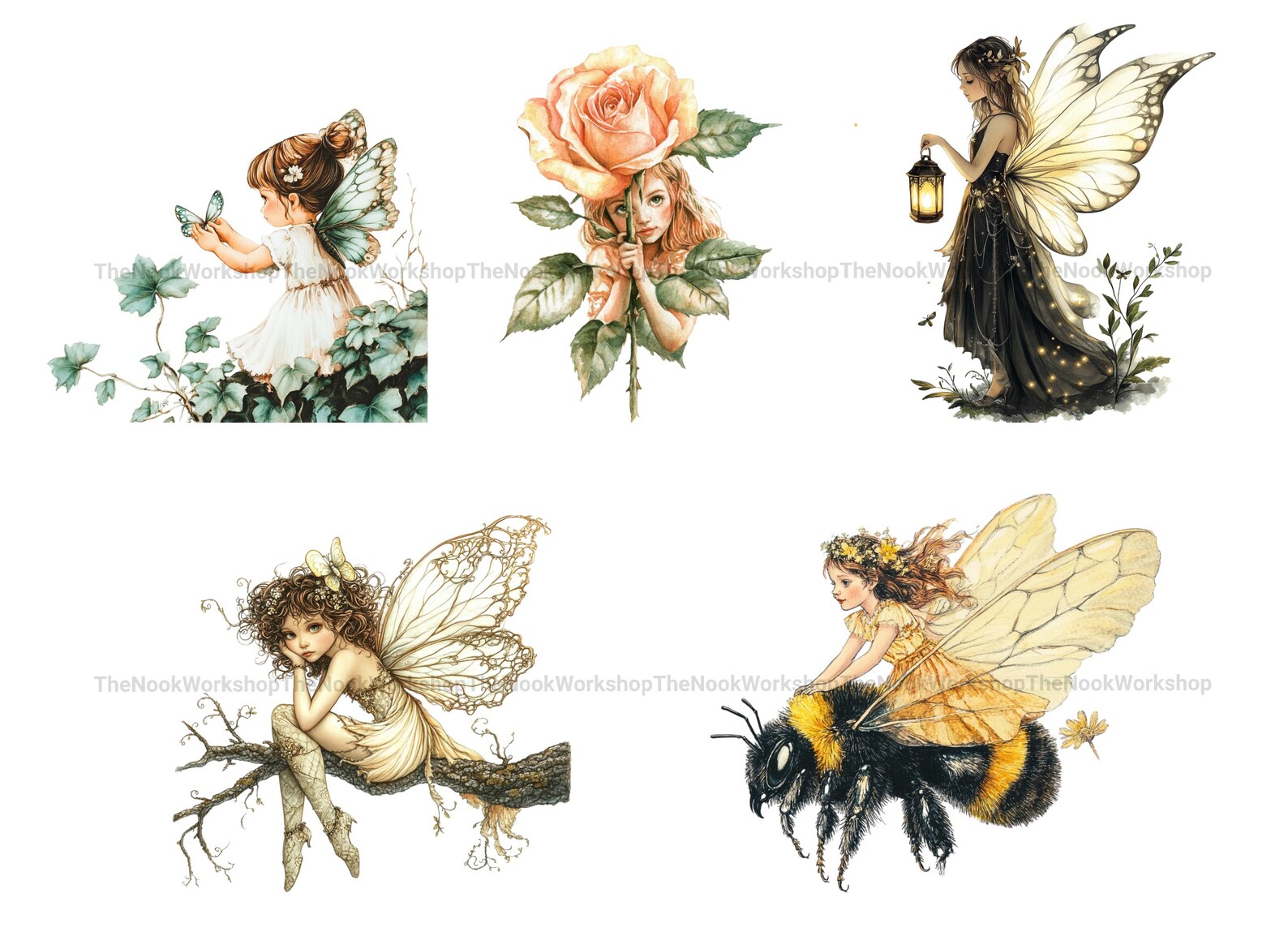 Vintage Storybook Fairy Clipart Bundle – 25 Hand-drawn Watercolor ...
