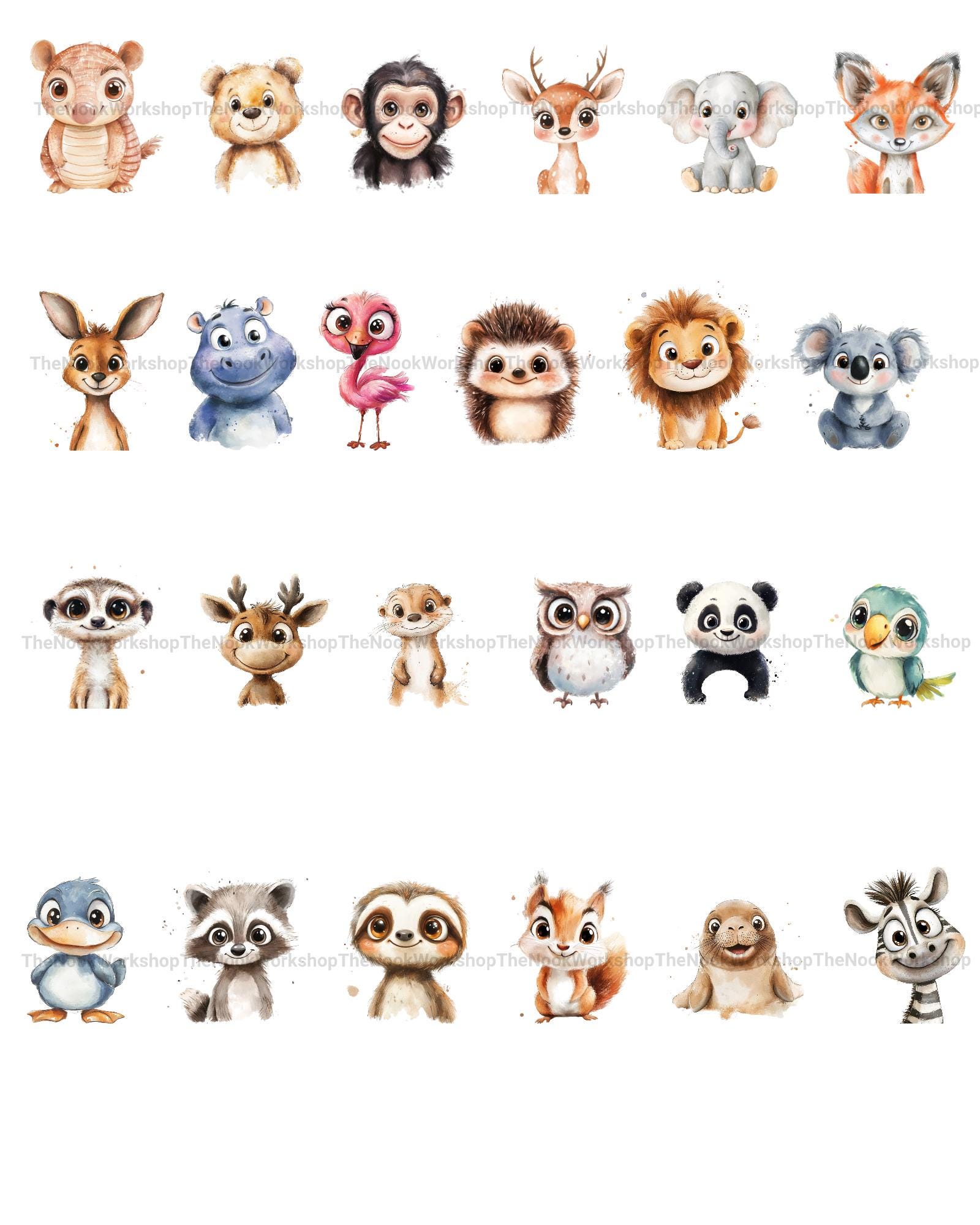 Baby Safari Animal Clipart Bundle — Watercolor Animals One Birthday ...