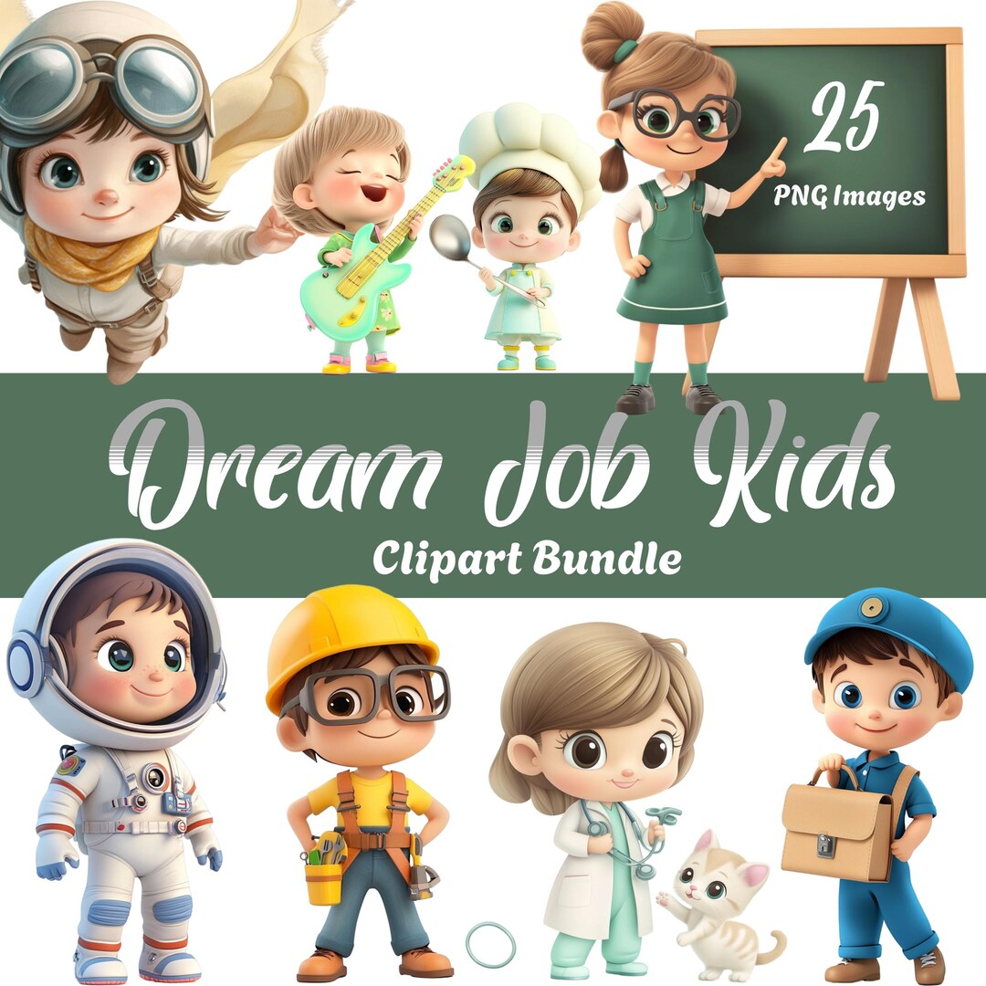Dream Jobs Kids Clipart Bundle – Cute Cartoon Children in Careers PNG ...