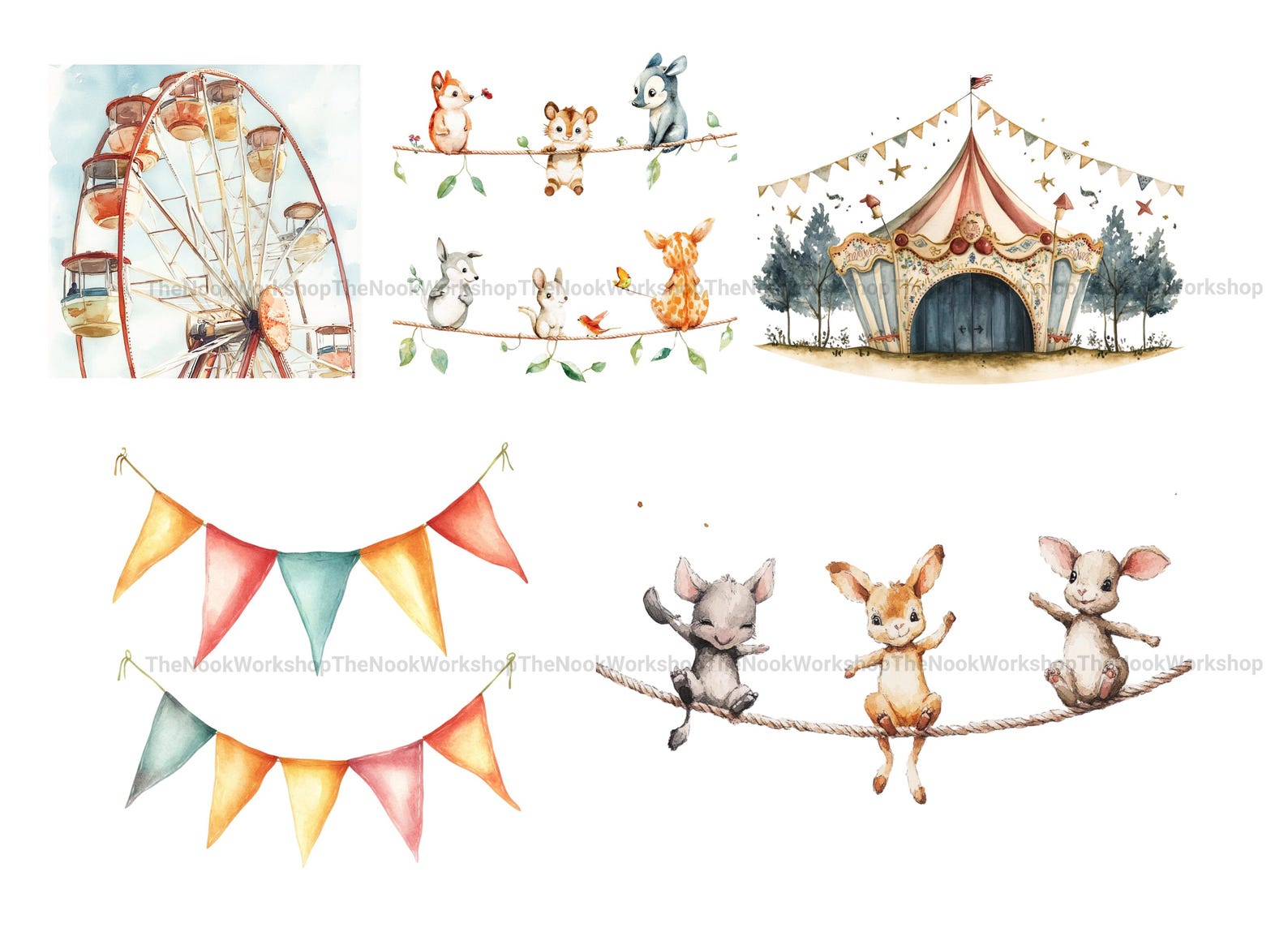 Vintage Circus Baby Clipart – 25 Neutral Watercolor Pngs, Baby Animal ...