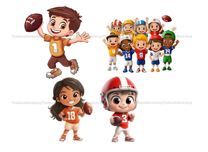 Cartoon Kid Football Players Clipart – 20 Boys & Girls PNG Bundle ...