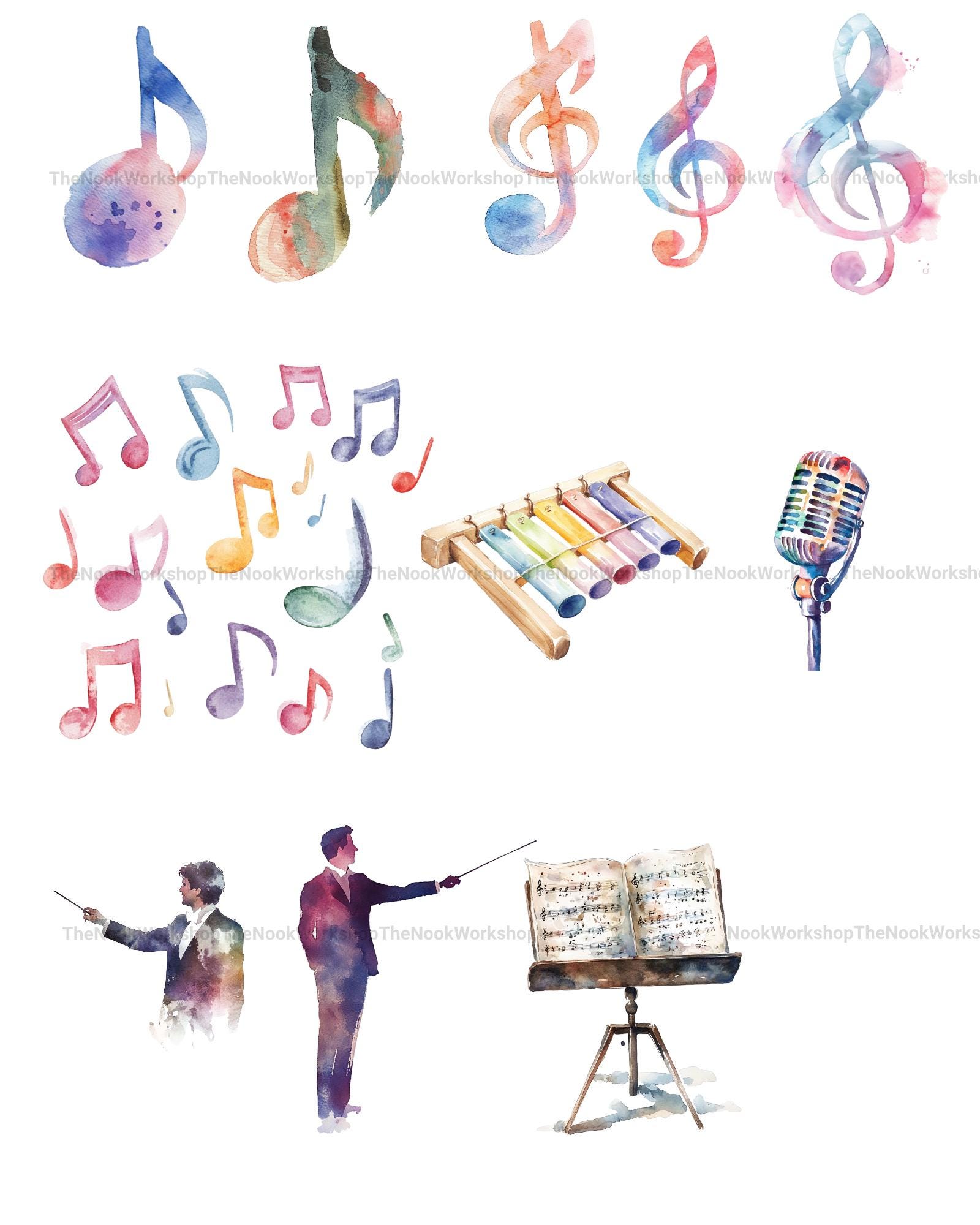 Watercolor Musical Instruments Clipart |33 PNG Images | Transparent ...