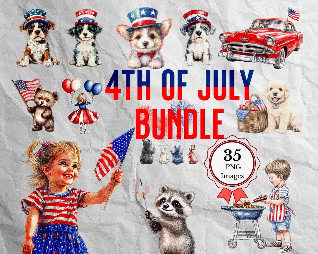 4th of July Clipart Bundle | Hand-drawn Colored Pencil Characters ...