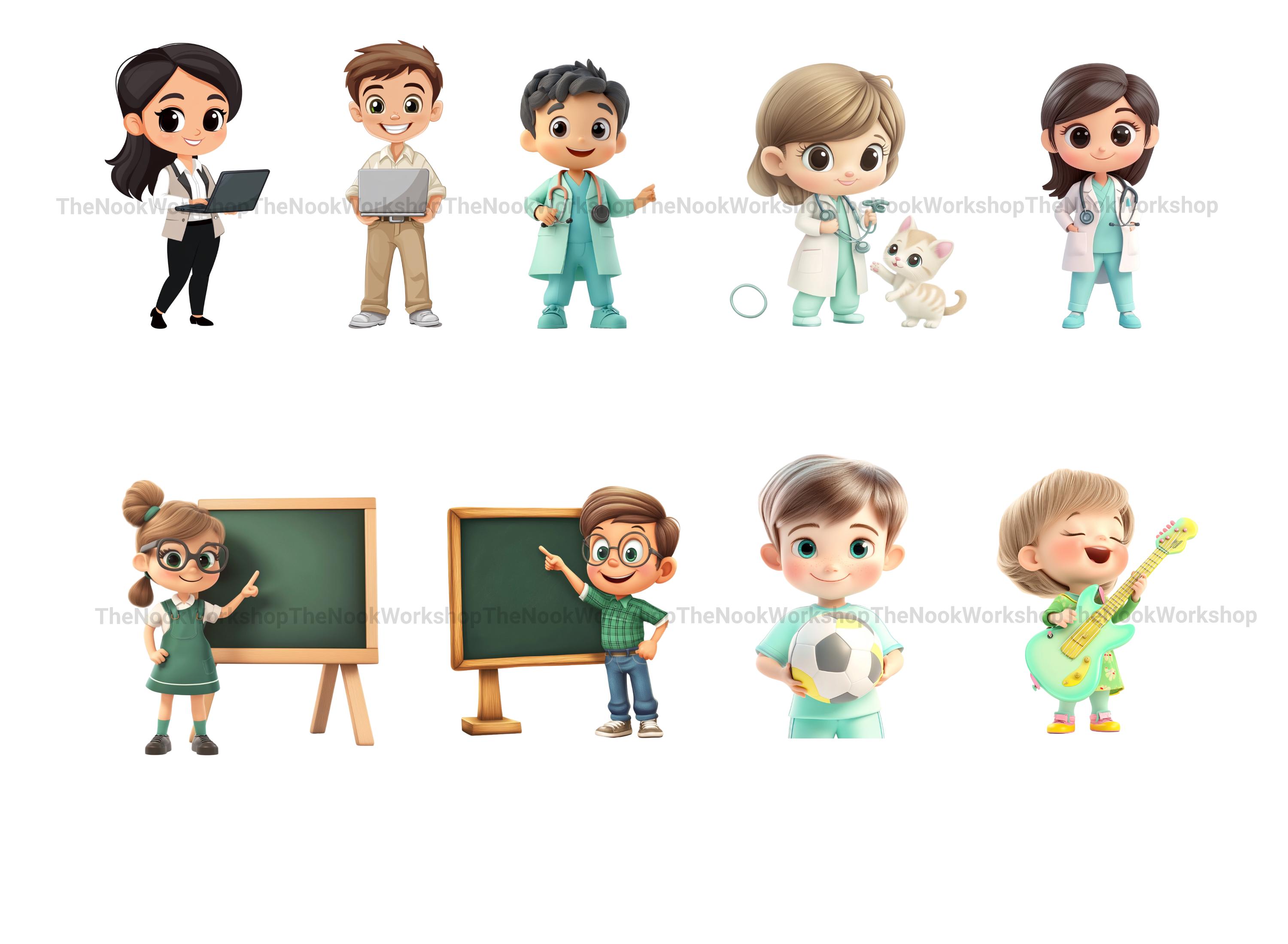 Dream Jobs Kids Clipart Bundle – Cute Cartoon Children in Careers PNG ...