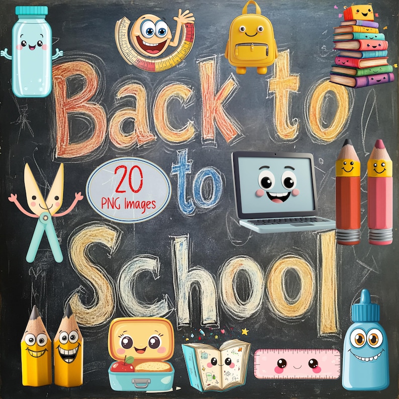 Cute School Supplies Clipart Bundle – 20 Pngs With Smiling Faces ...