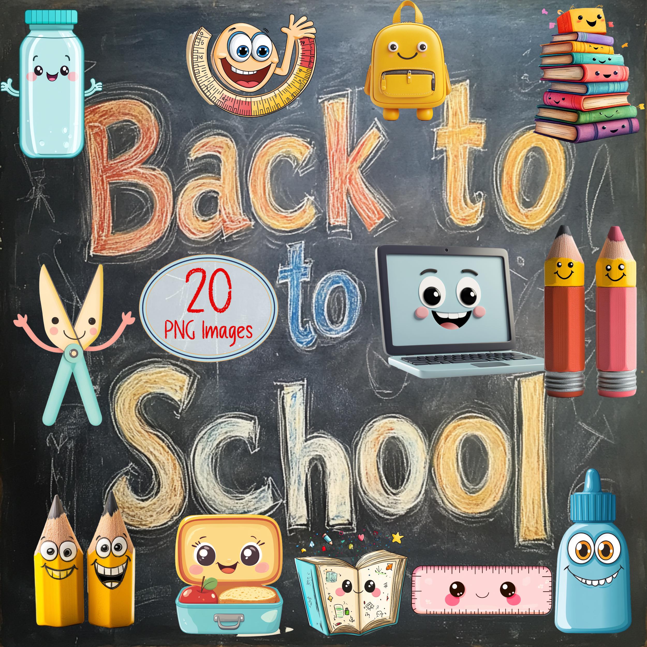 Cute School Supplies Clipart Bundle – 20 Pngs With Smiling Faces ...