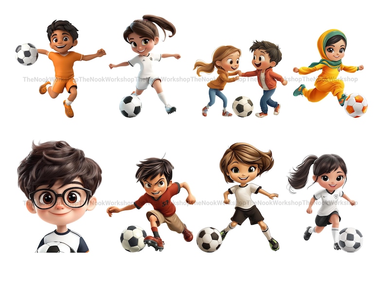 Cartoon Soccer Kids Clipart Bundle – Boys & Girls Playing Soccer 20 ...