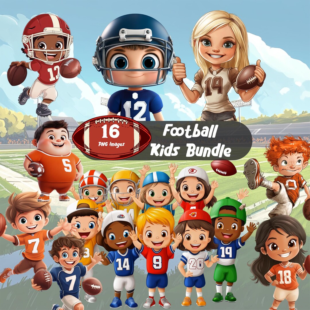 Cartoon Kid Football Players Clipart – 20 Boys & Girls PNG Bundle ...
