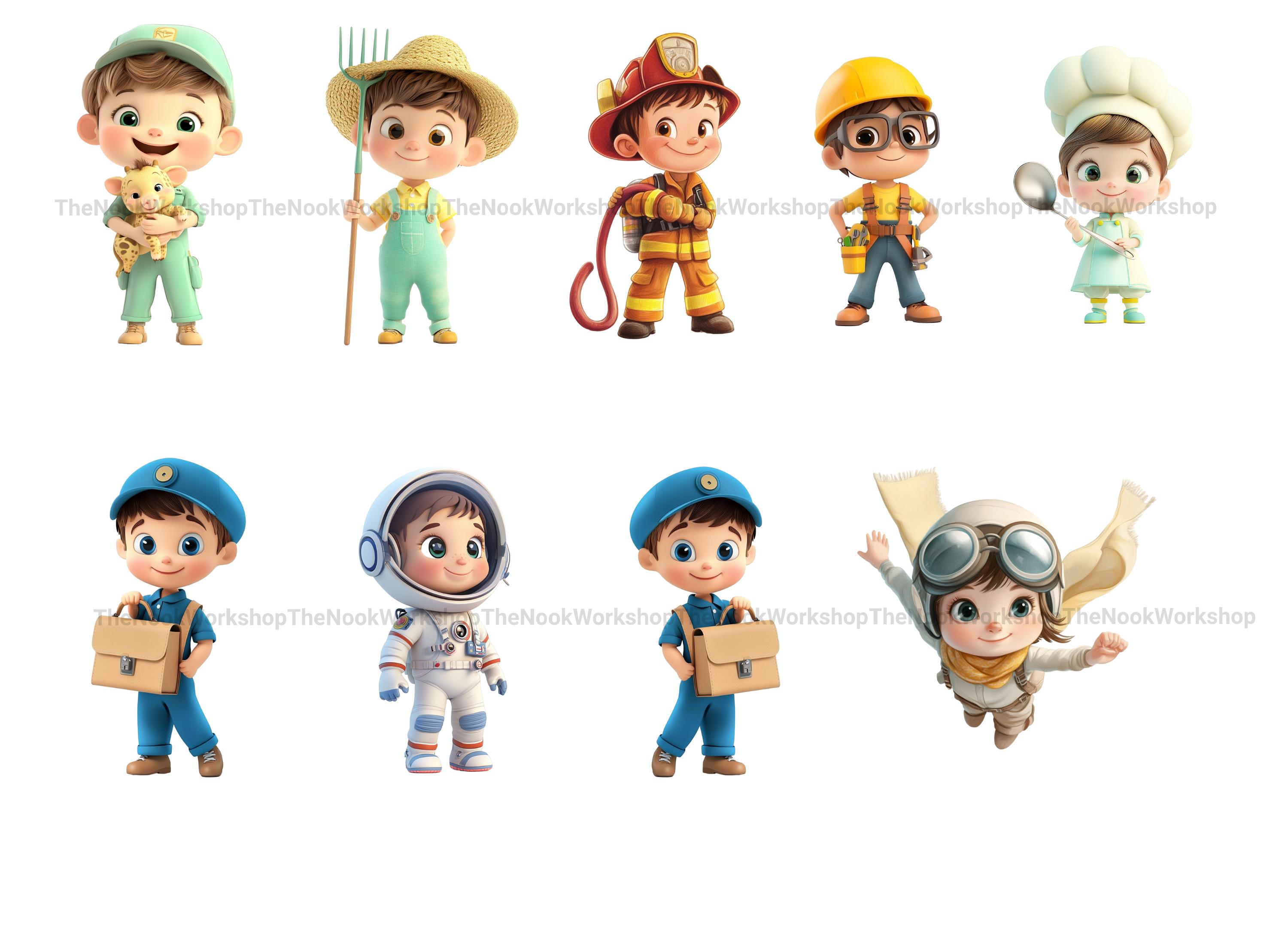 Dream Jobs Kids Clipart Bundle – Cute Cartoon Children in Careers PNG ...
