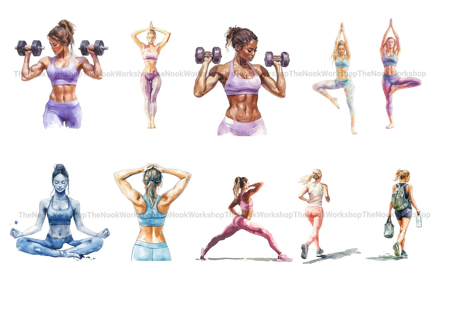 Watercolor Fitness Girls Clipart – 28 PNG Images, Workout & Wellness ...