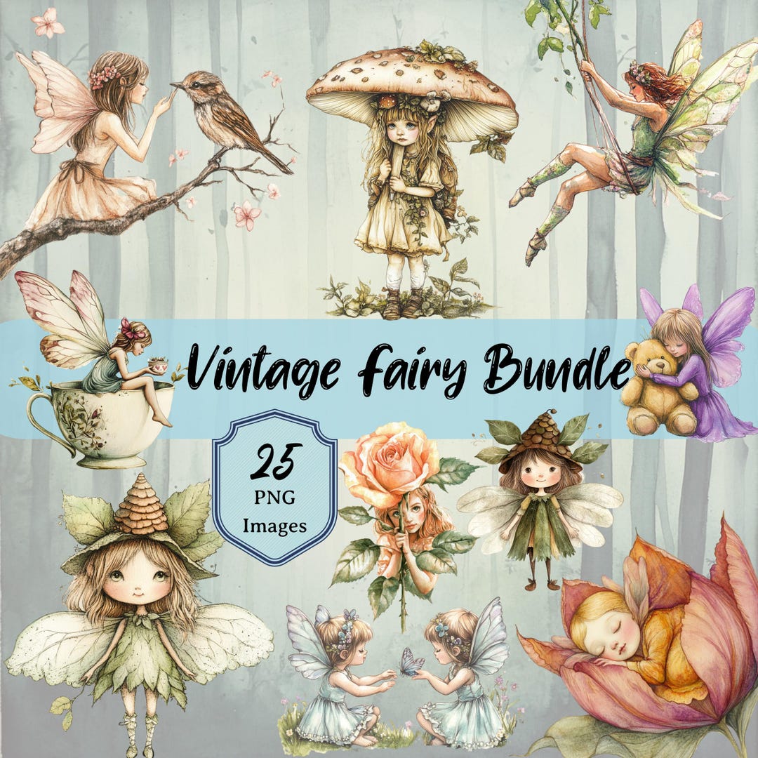 Vintage Storybook Fairy Clipart Bundle – 25 Hand-drawn Watercolor ...