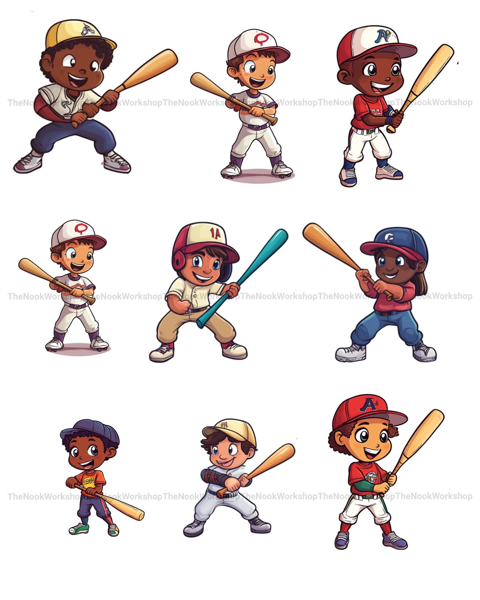 Cute Baseball Kids Clipart Bundle | 28 Pngs | Cartoon Children Playing ...