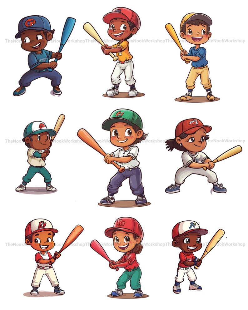 Cute Baseball Kids Clipart Bundle | 28 Pngs | Cartoon Children Playing ...