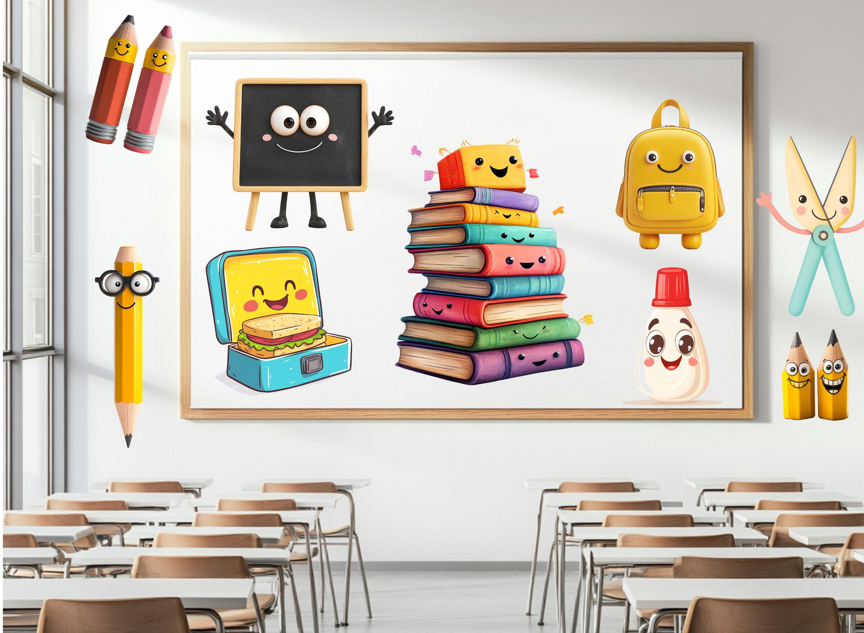 Cute School Supplies Clipart Bundle – 20 Pngs With Smiling Faces ...
