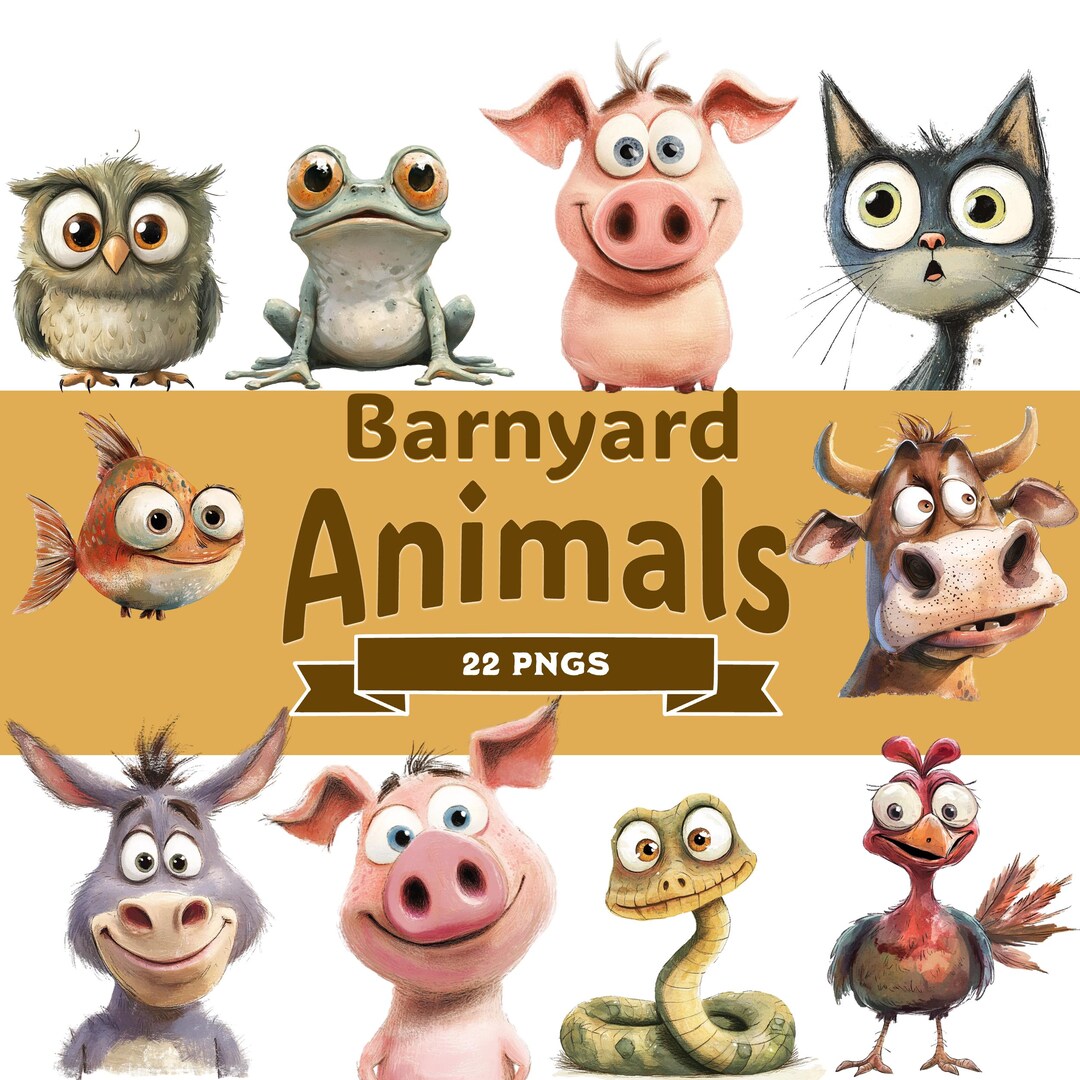 Silly Farm Friends Watercolor Clipart | Goofy Barnyard Animals 22 PNG ...