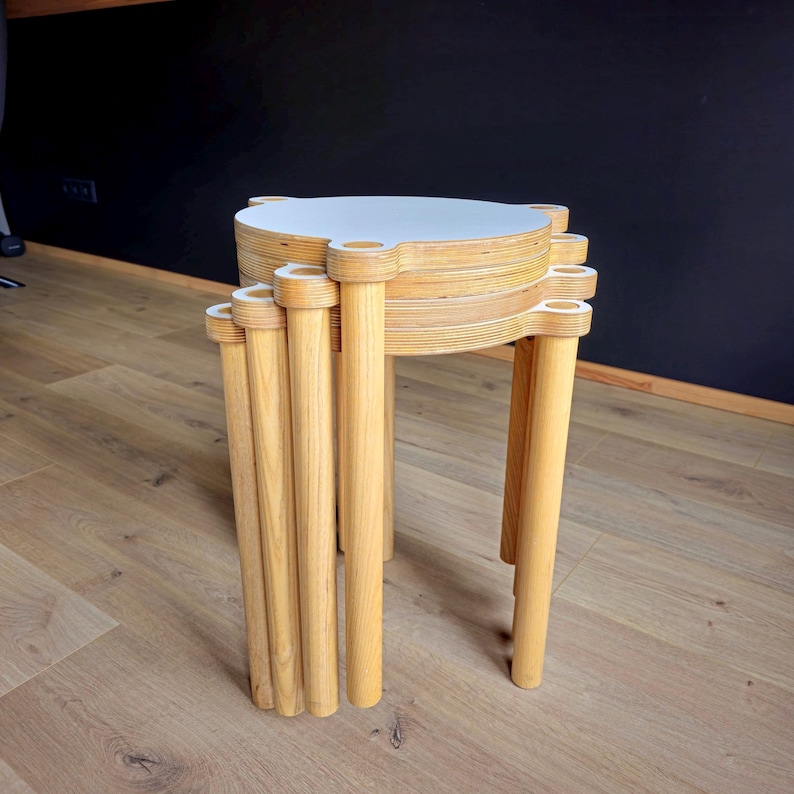 Stackable Baltic Birch Stool Set, Beech Wood Legs, Minimalist ...