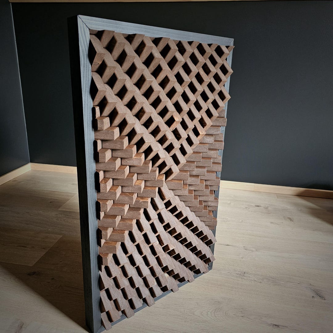 Acoustic Panel - Wall Art - Black Sound Diffuser - Large Wood Wall Art ...