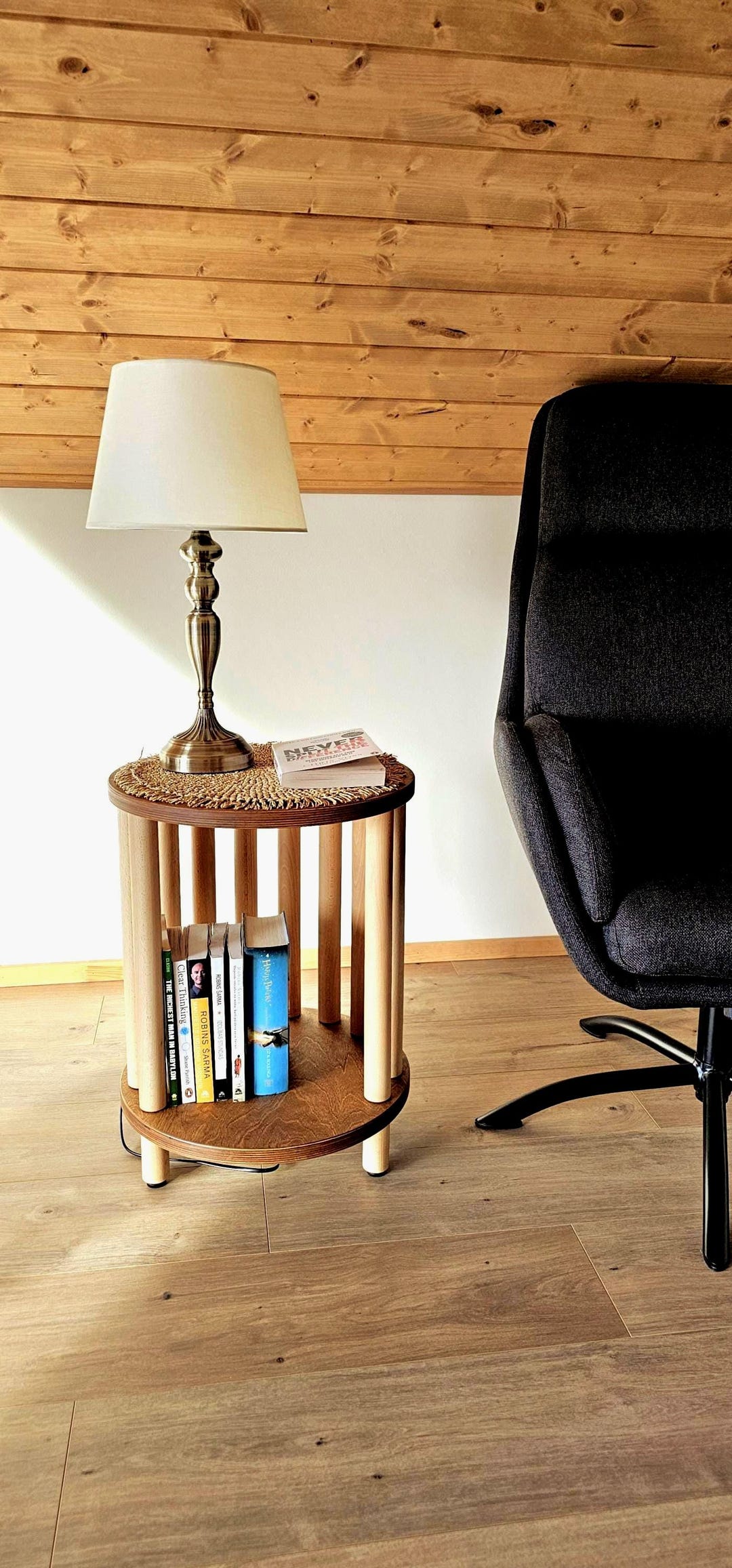 Round Bedside Table / Coffee Table With Dowels. Minimalistic Nightstand ...