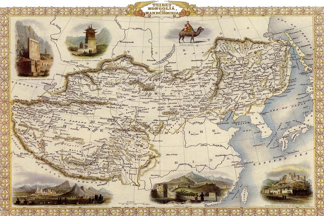 Map 1851 Thibet Mongolia & Mandchouria Tibet Mongolia Manchuria Great ...