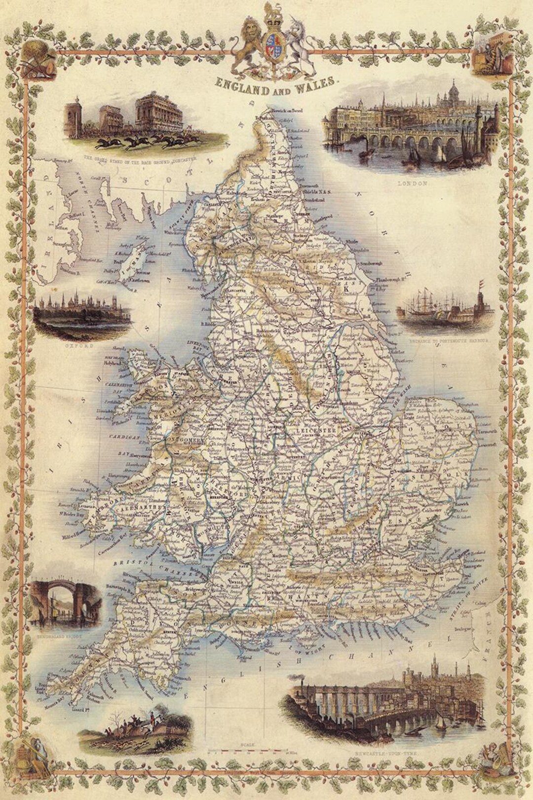 Map 1851 England and Wales London Bridge, Portsmouth Harbour Railway ...