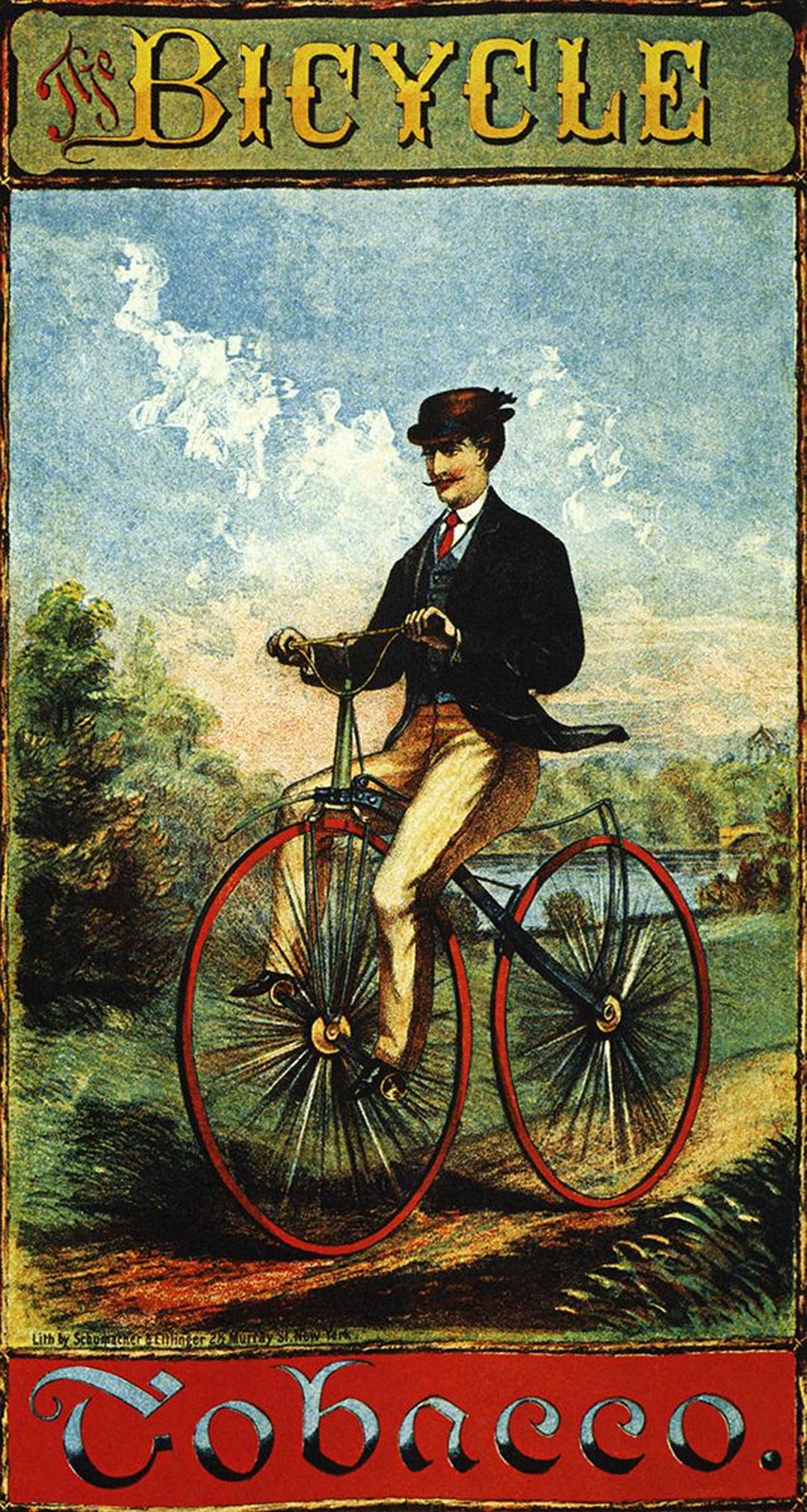 Advertisement for High-wheelers Tobacco Trail Bicycle 19th Century ...
