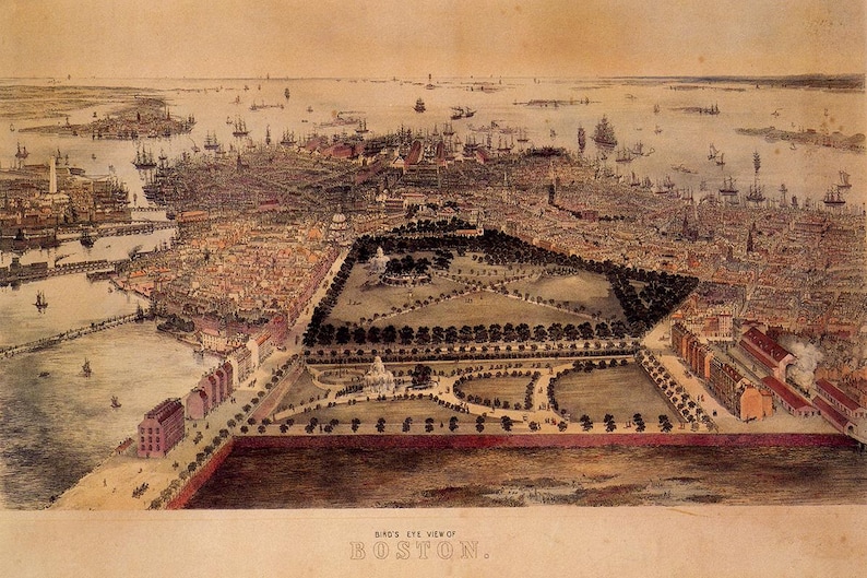 A Bird's Eye View of Boston Public Garden State House Bunker Hill ...