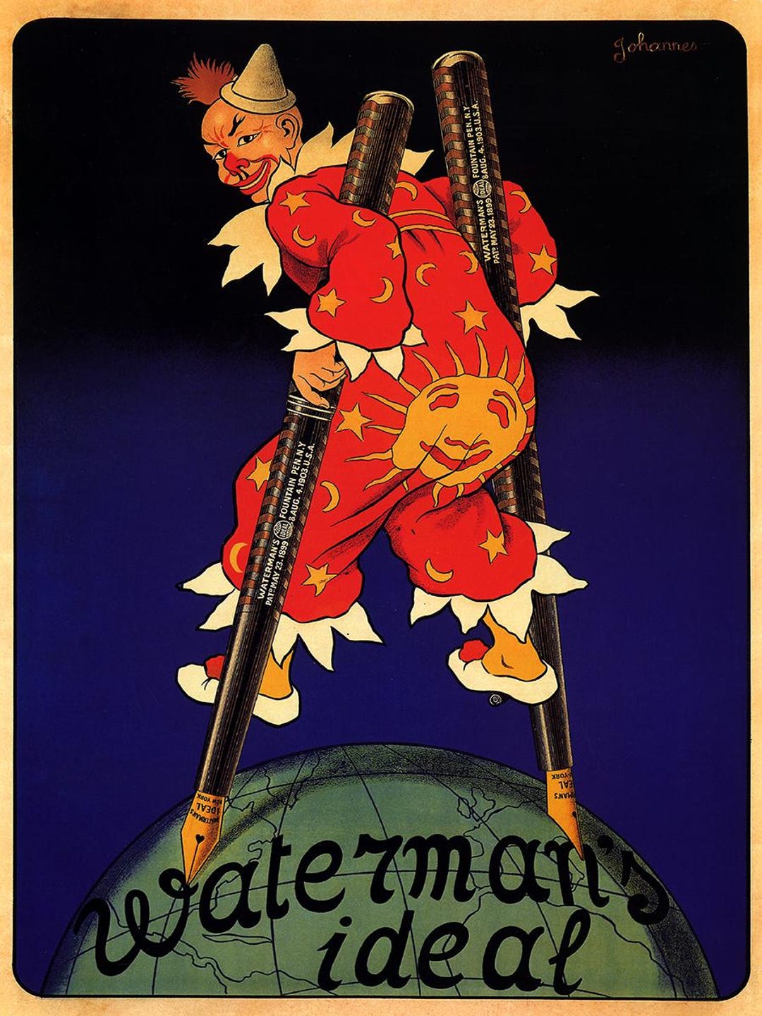 Waterman's Ideal Fountain Pen the Clown on Stilts Walking the Globe ...