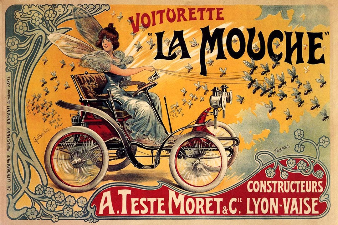 Voiturette La Mouche Meaning the Fly Small Car Farie Winged Girl ...