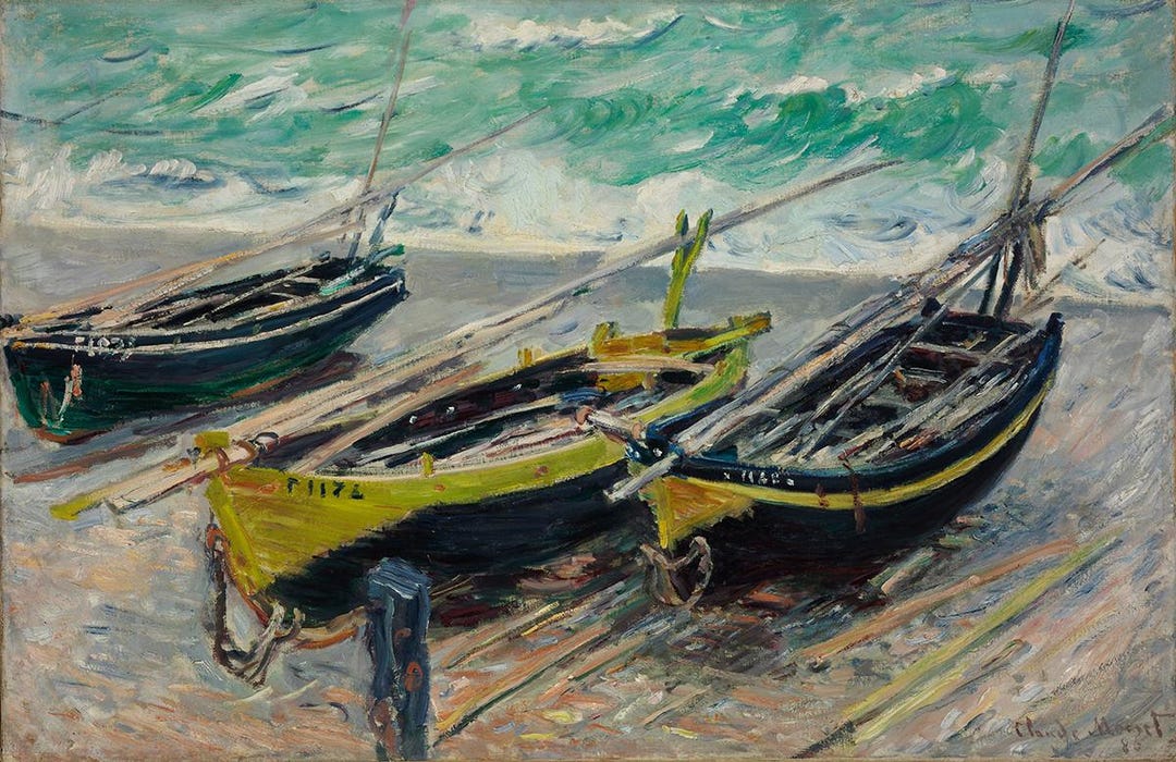 Claude Monet Three Fishing Boats Ocean Sea Movement of the Wind and ...
