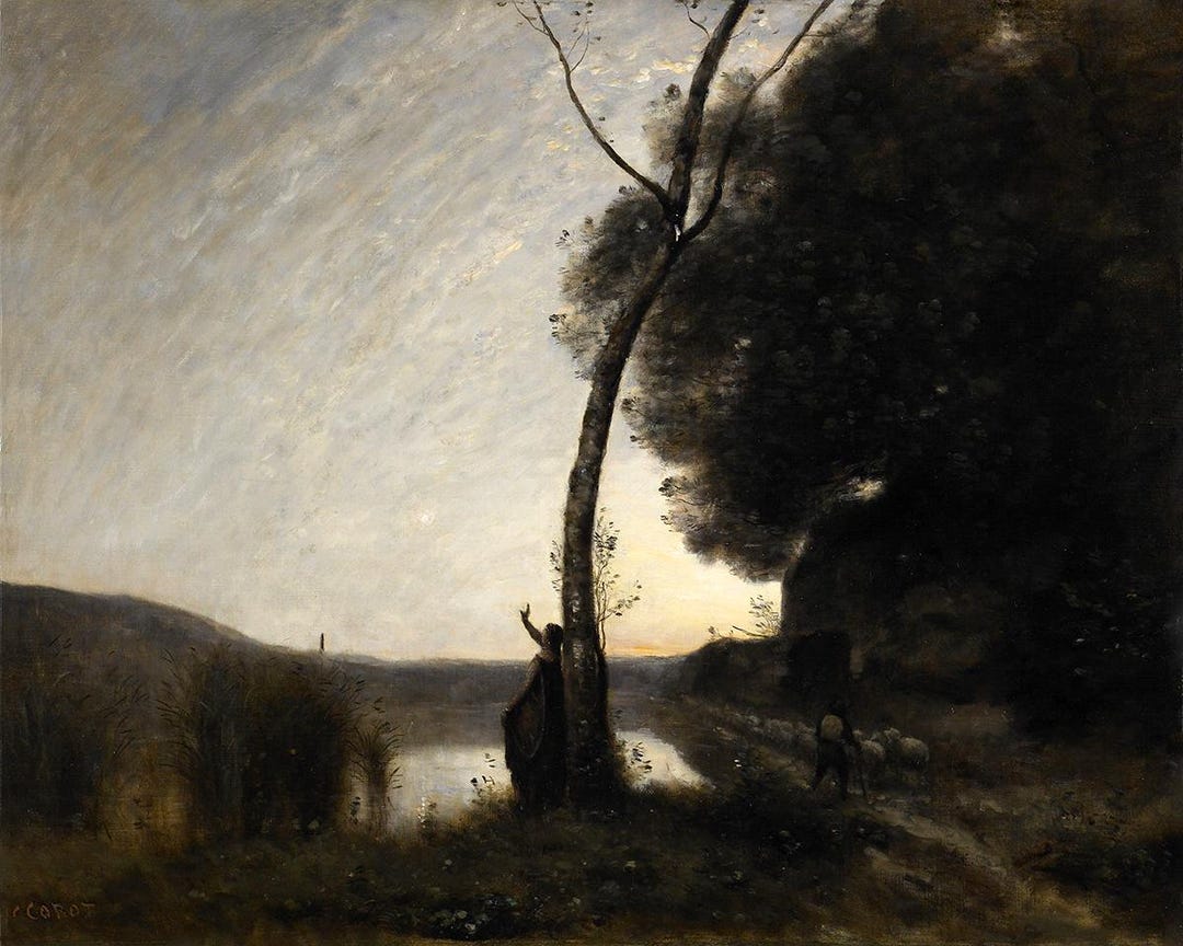 Jean Camille Corot the Evening Star Poetic Scene Twilight Sky Solitary ...