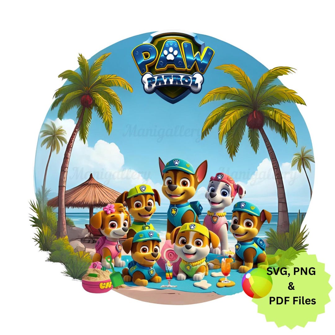 Paw Patrol Summer Beach Clipart | Paw Patrol on Vacation | Digital ...