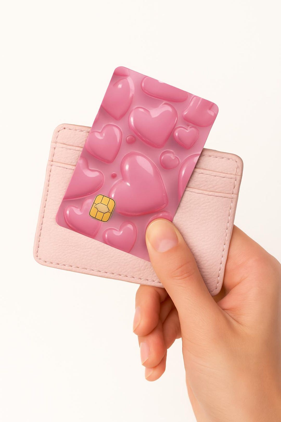 Pink Heart 3D Credit Card Sticker – Cute Debit Card Skin – Romantic ...