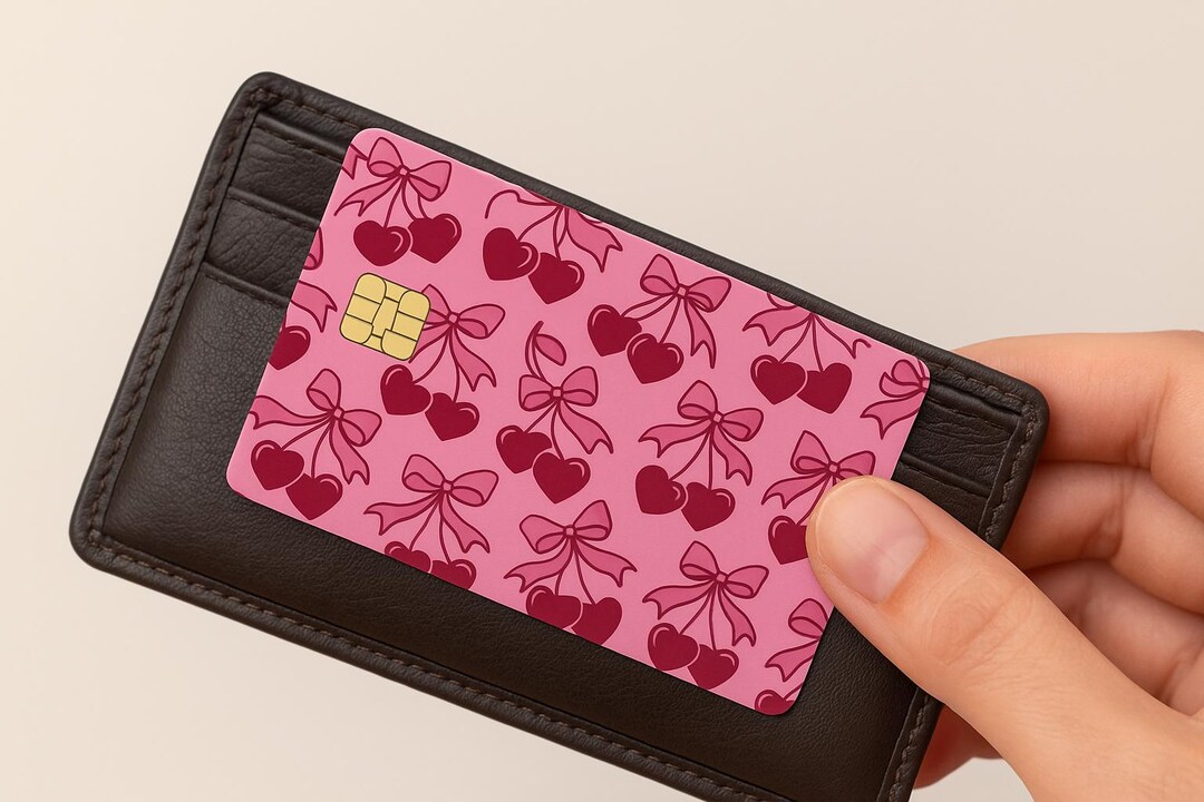 Pink Heart Bow Credit Card Sticker – Cute Romantic Debit Card Skin ...
