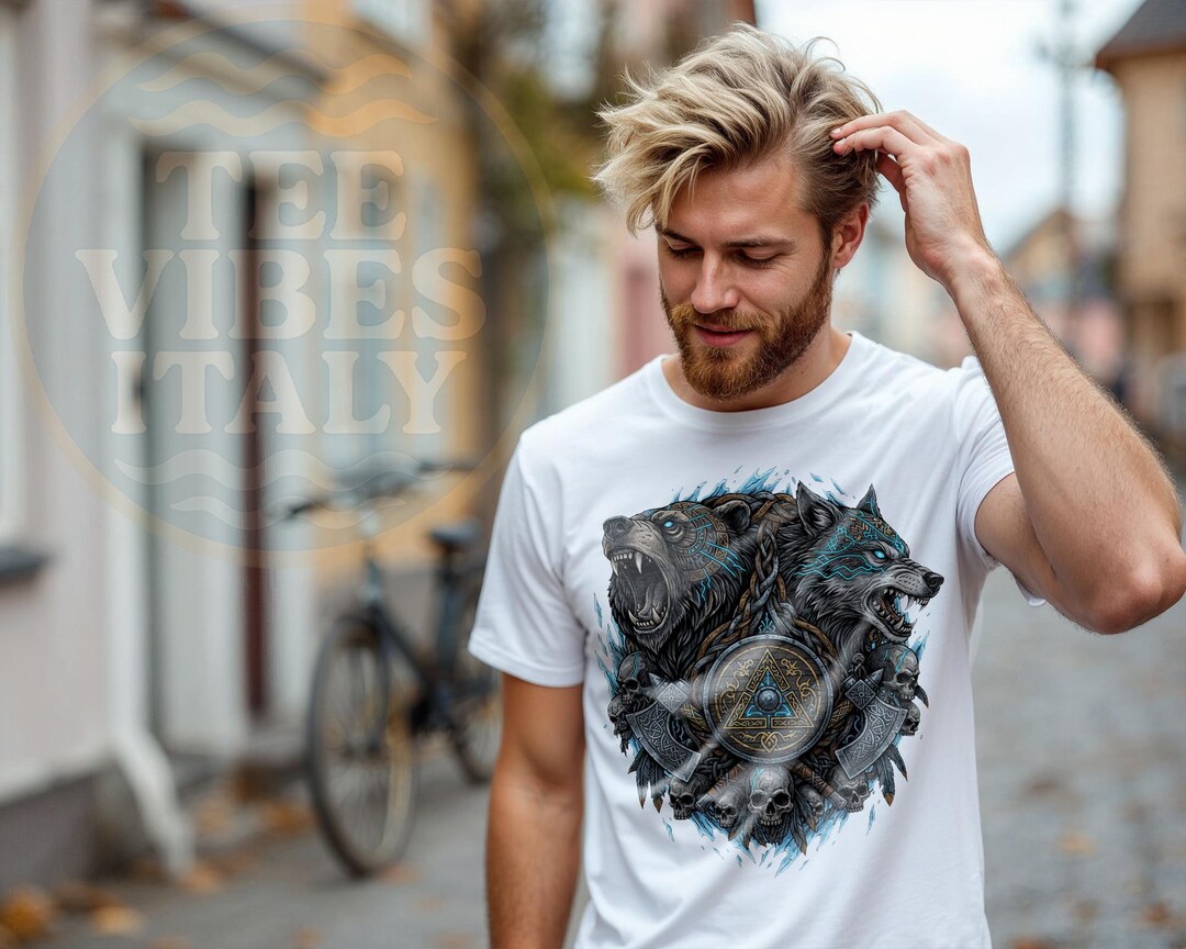 Viking T-shirt, Norse Mythology Wolf and Bear Knotwork, Unisex Heavy ...