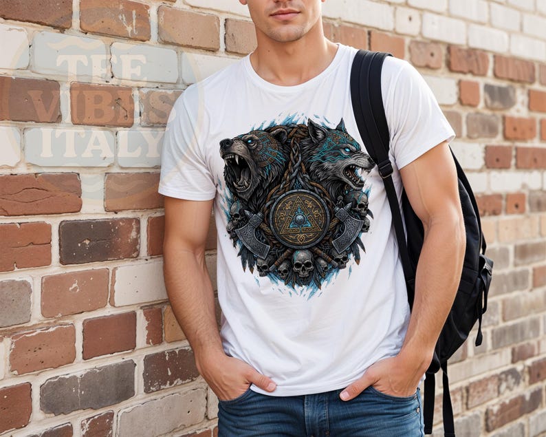 Viking T-shirt, Norse Mythology Wolf and Bear Knotwork, Unisex Heavy ...