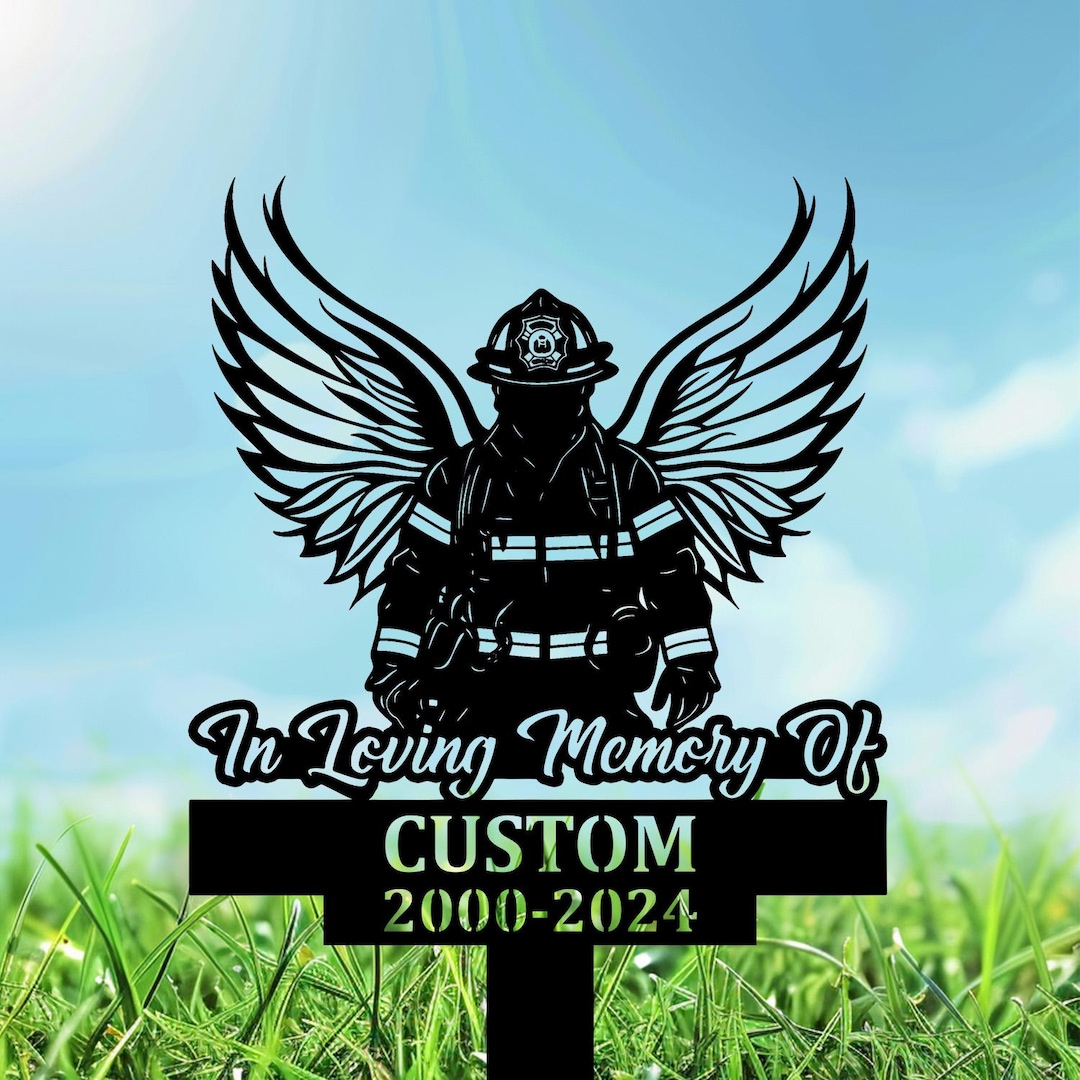 Personalized Firefighter Grave Marker With Angel Wings, Fallen Fireman ...