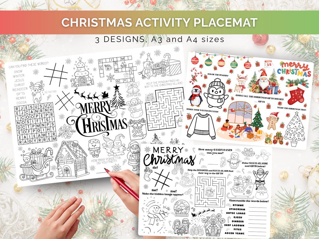 Christmas Activity Placemat Winter Holiday Printable Games for Toddlers ...