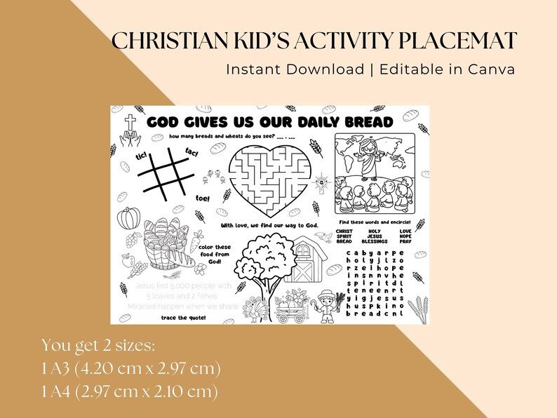 Christian Kids Activity Placemat Printable Board Games for Kids ...