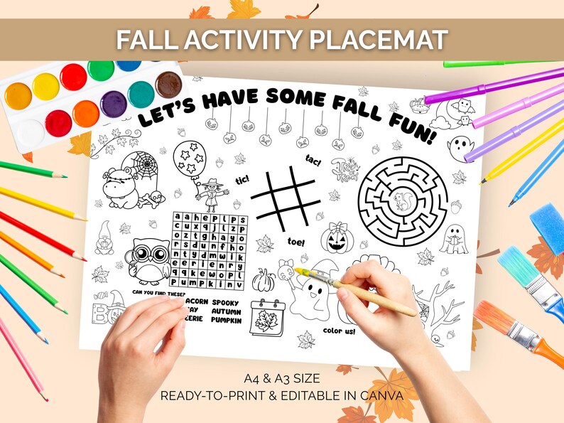 Fall Activity Placemat Halloween Printable Games for Kids Maze Puzzle ...