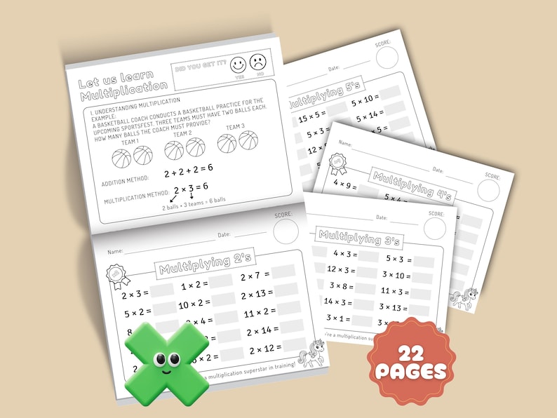 Multiplication 1 to 10 Preschool Early Math Learning Kindergarten Kids ...