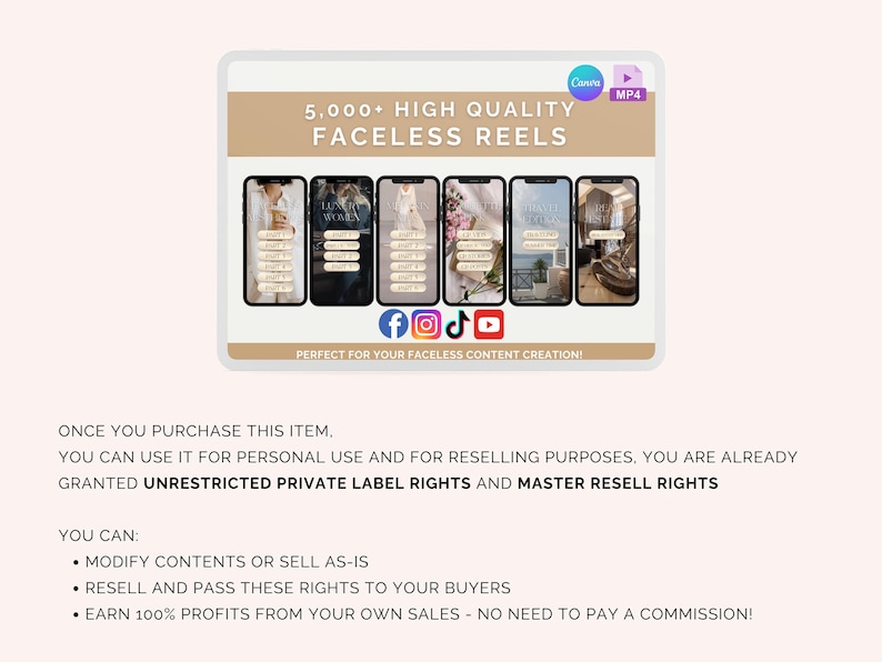 Faceless Reels (5000+) | Canva Accessible | MP4 | With Master Resell ...