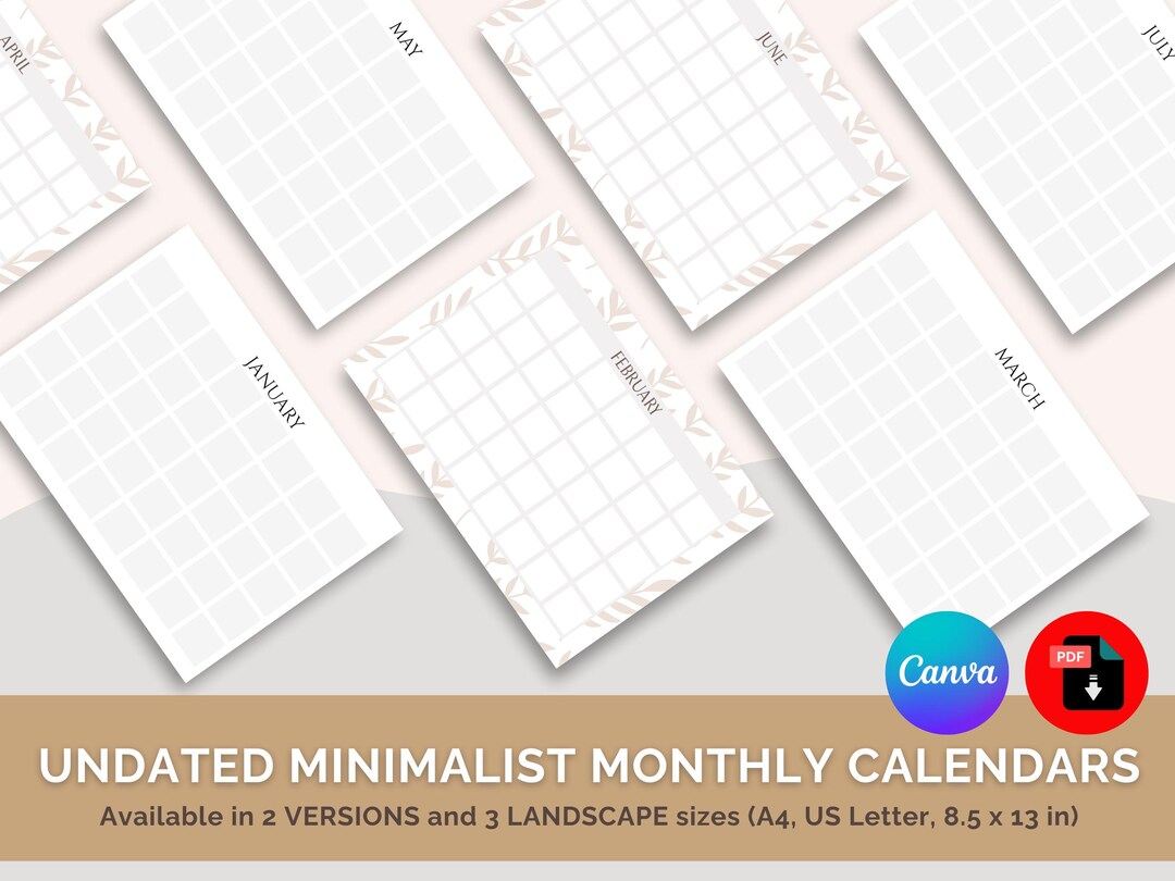 Calendar Monthly Minimalist Calendar Undated Undated Monthly Calendar ...