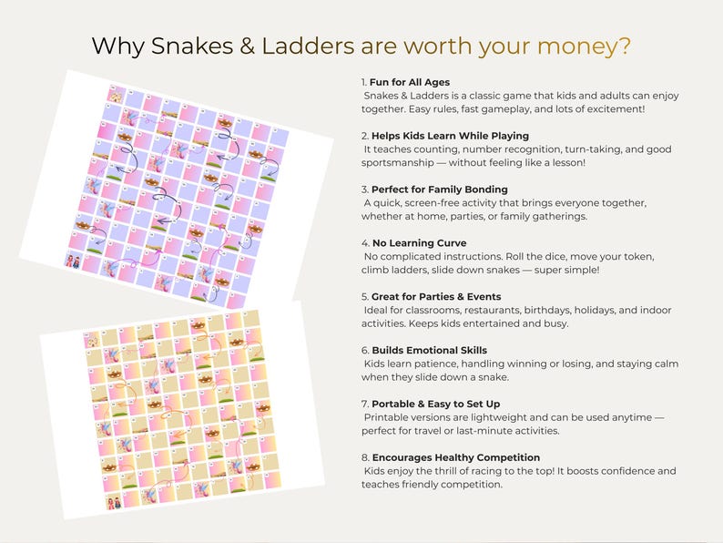 Snakes and Ladders Printable Board Game Prince Princess Quest Adventure ...