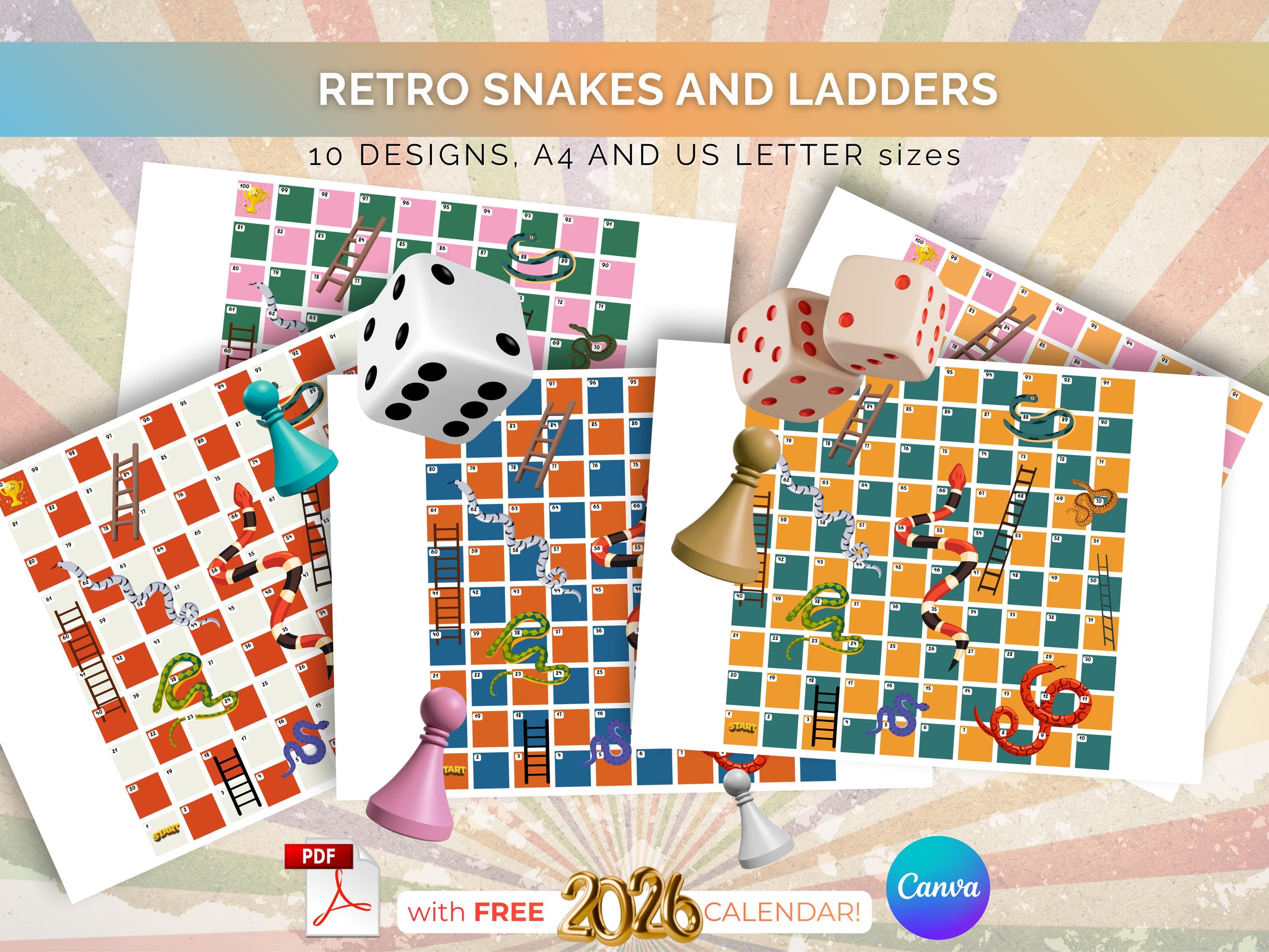 Snakes and Ladders Printable Board Games Quest Adventure Retro Style ...
