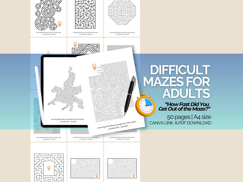 Adult Maze Puzzles Difficult Maze Maps Complex Maze Printable Maze Book ...