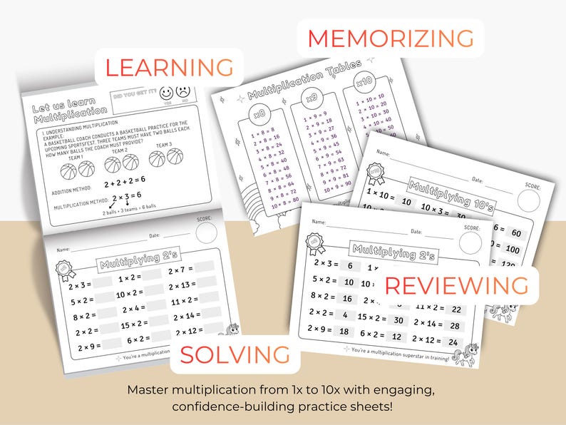 Multiplication 1 to 10 Preschool Early Math Learning Kindergarten Kids ...