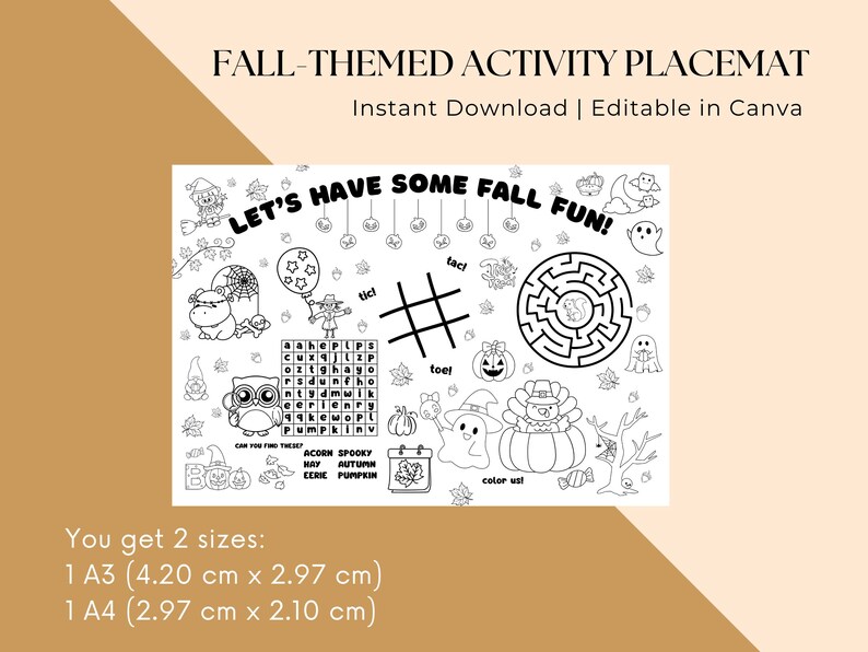 Fall Activity Placemat Halloween Printable Games for Kids Maze Puzzle ...